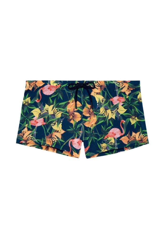 Flamingo Swim Shorts Navy Print - HOM Hong Kong